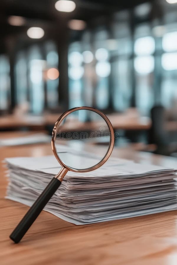 A Magnifying Glass Resting on a Stack of Documents, Used for Thorough ...