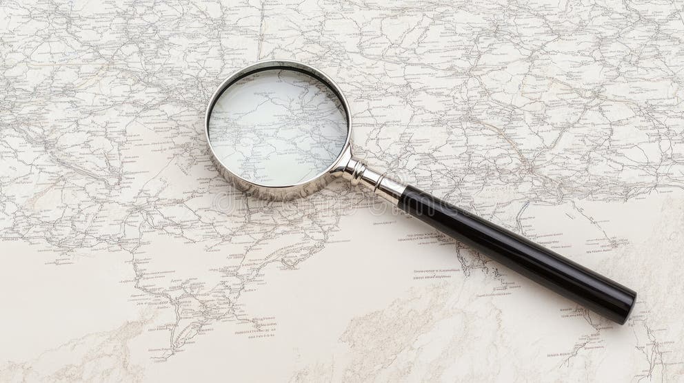A Magnifying Glass Rests on a World Map, Emphasizing Particular Regions ...