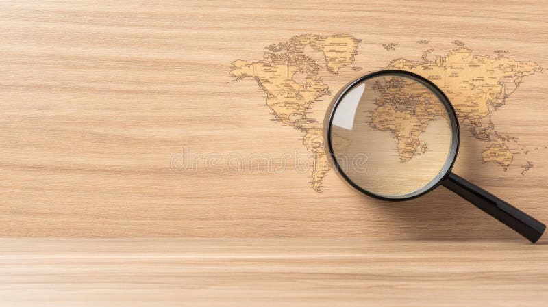 A Magnifying Glass Rests on a World Map, Emphasizing Particular Regions ...