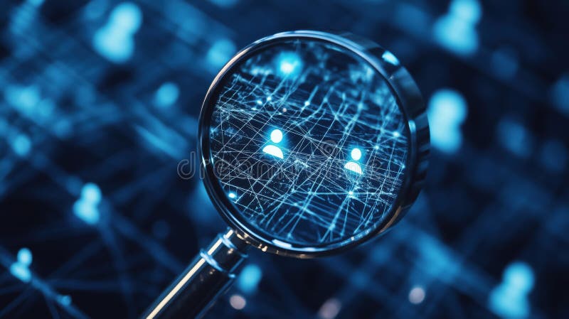 Magnifying Glass Revealing Digital Network Connections Stock Photo ...