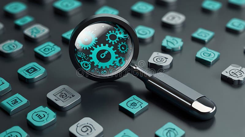 Magnifying Glass Revealing App Development Gears Stock Illustration ...