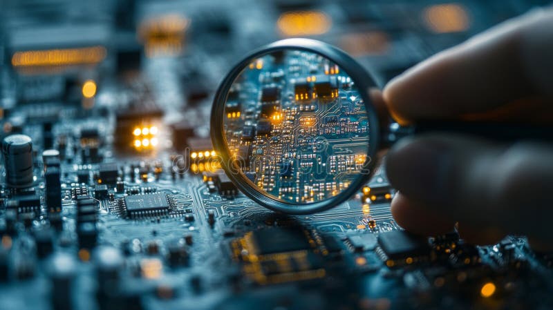 Magnifying Glass Reveals Circuit Board Details Close Up Stock ...