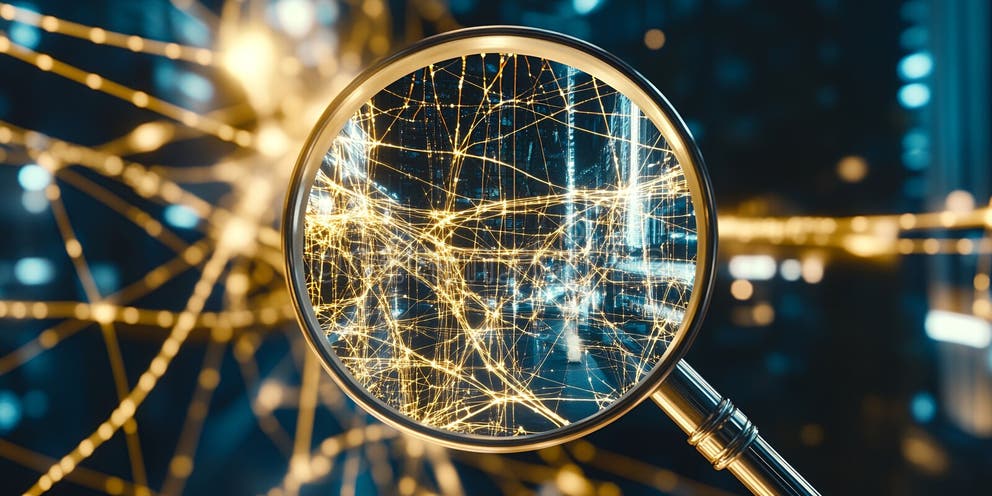 Magnifying Glass Reveals Complex Network Connections Data Visualization ...