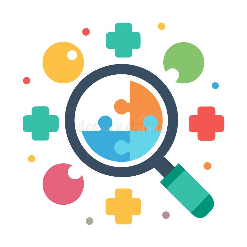 Colorful Puzzle Piece Solution: Magnifying Glass Reveals a Found ...