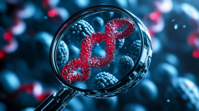 Magnifying Glass Reveals Dna Structure and Cellular Components Stock ...