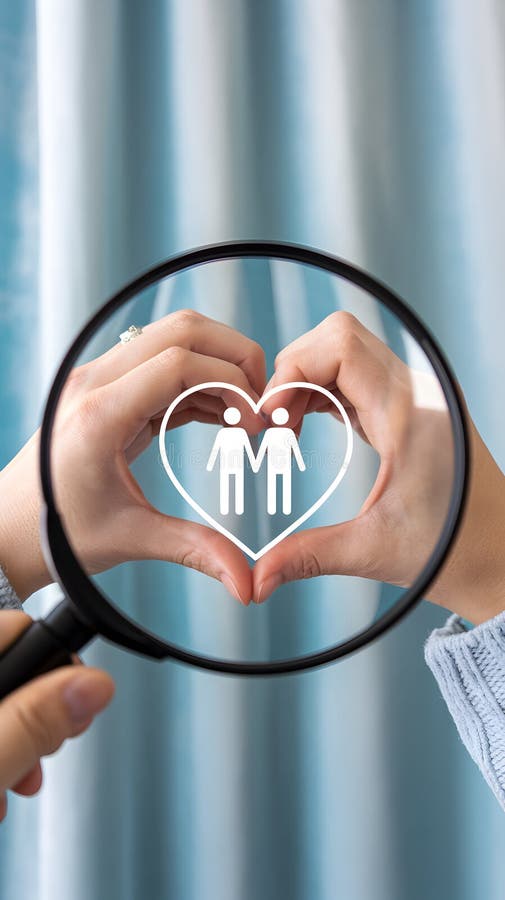 Heart Shape Under Magnifying Glass Symbolizes Connection and Love on ...