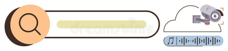 Search Bar with CCTV Camera, Sound Waveform, and Cloud Symbol for Data ...