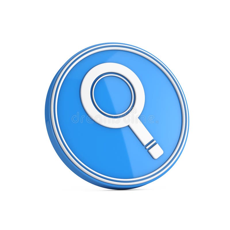 Magnifying Glass or Search Icon in Blue Circle Button. 3d Rendering ...