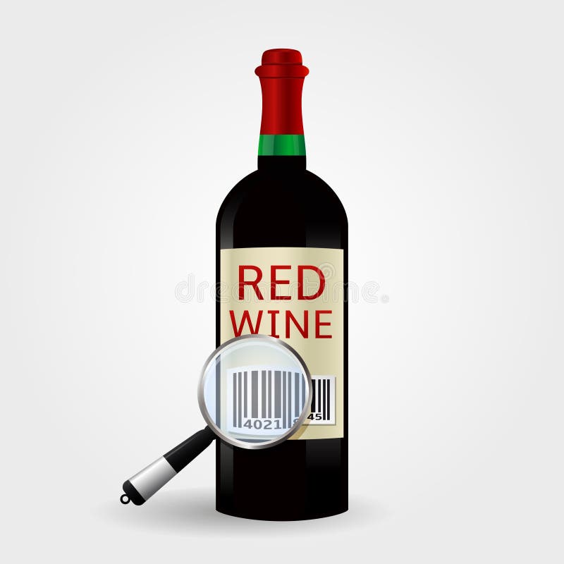 Magnifying Glass Searching Bar Code on Red Wine Bottle Stock Vector ...