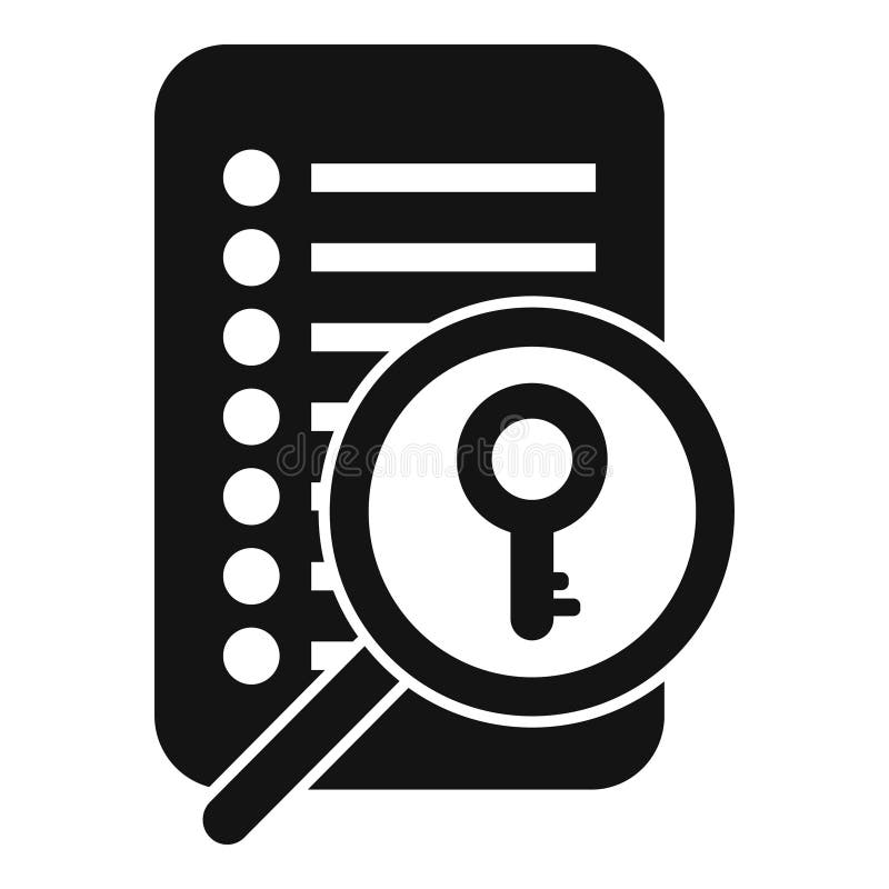 Magnifying Glass Searching Key Words in Document Icon Stock Vector ...