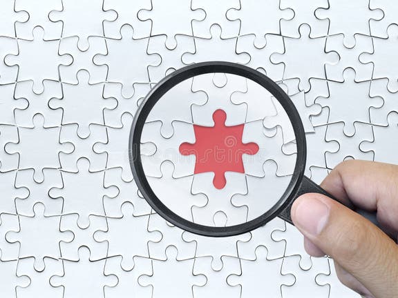 Magnifying Glass Searching Missing Puzzle Peace Stock Photo - Image of ...