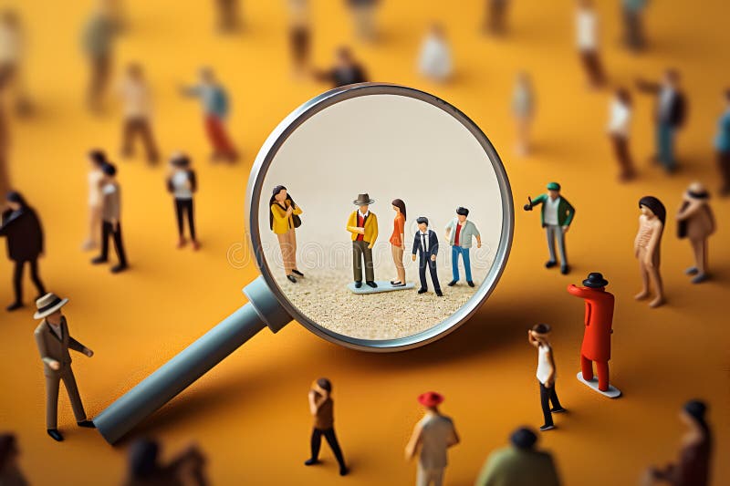 A Magnifying Glass Searching People Stock Illustration - Illustration ...