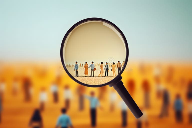 A Magnifying Glass Searching People Stock Illustration - Illustration ...
