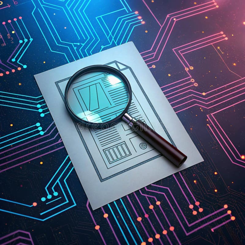 Magnifying Glass on a Sheet of Paper with a Blueprint Design ...