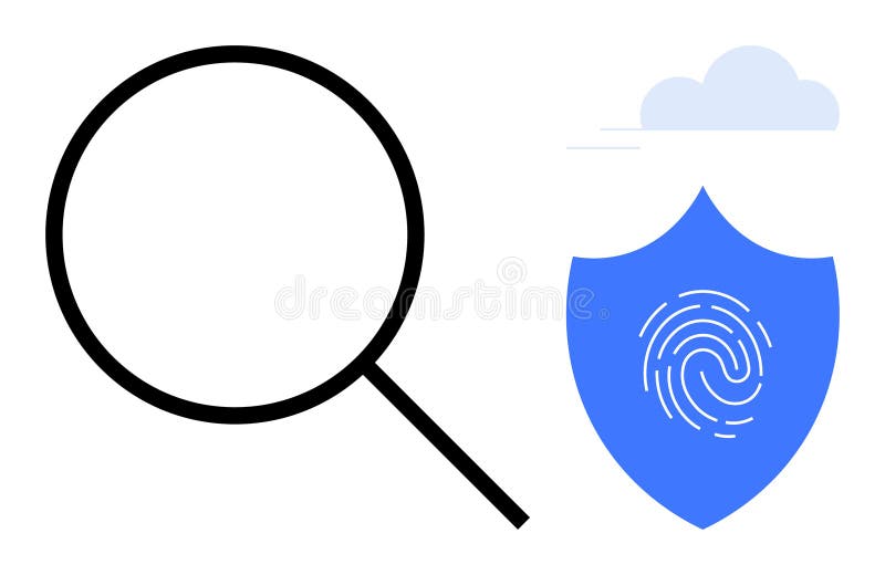Magnifying Glass and Shield with Fingerprint Representing Security and ...