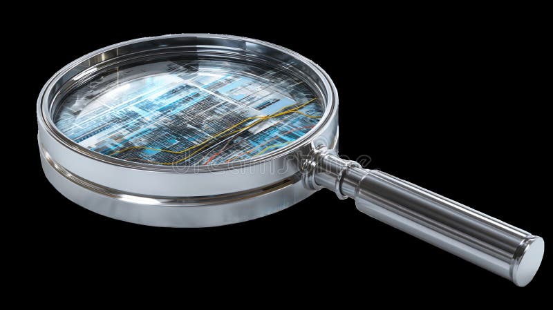 Magnifying Glass Showing Digital Binary Code on Transparent Background Stock Image - Image of ...