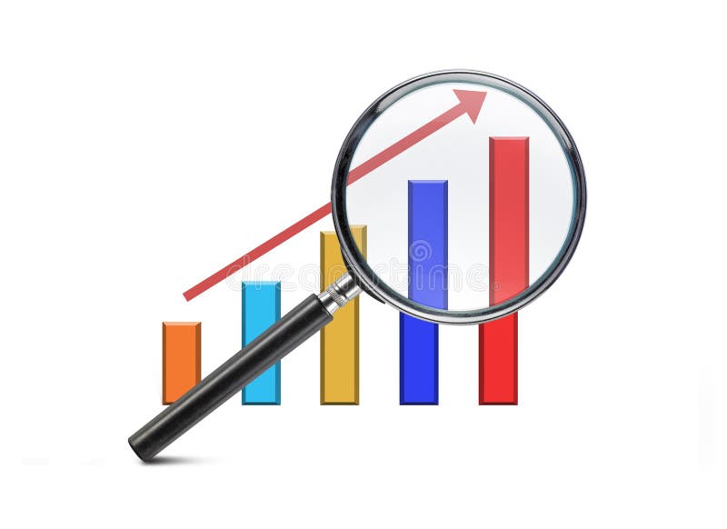 Magnifying Glass Showing Growing Bar Graph Stock Photo - Image of ...