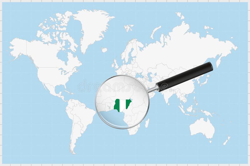 Magnifying Glass Showing A Map Of Nigeria On A World Map Stock Vector Illustration Of Nigerian
