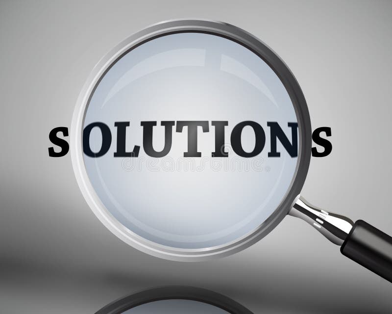 Magnifying Glass Showing Solutions Word Stock Illustration ...