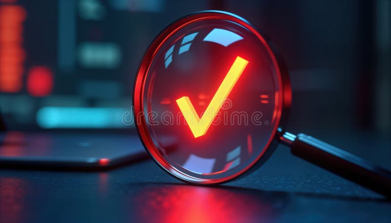 Magnifying Glass Shows Glowing Checkmark. Quality Control Concept ...
