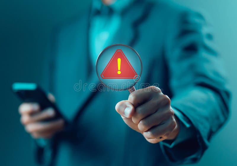 Magnifying Glass Shows a Warning Sign of System Failure. Concept ...