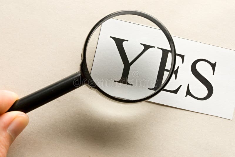 Magnifying Glass on Sign Yes Stock Image - Image of searching, handle ...