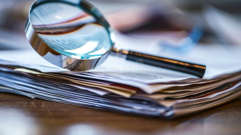 A Magnifying Glass Sits Atop a Stack of Papers, Perfect for Finding ...