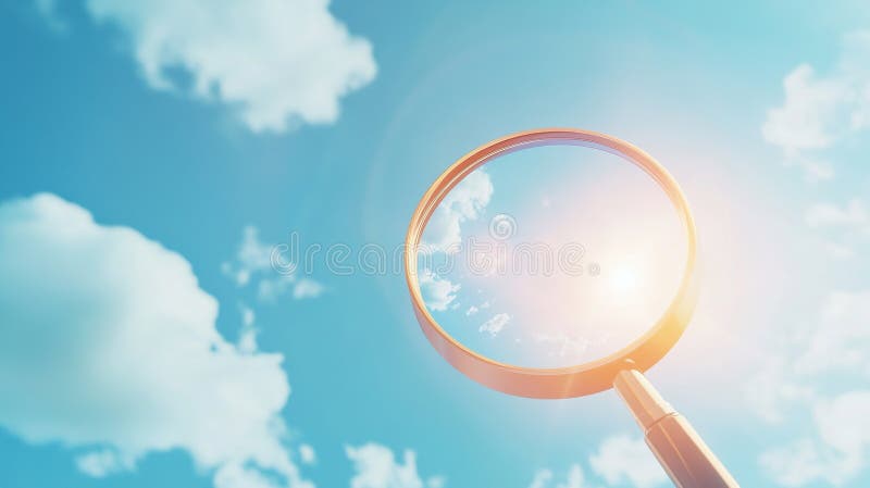 Magnifying Glass Sky View, Sunny Clouds, Research Concept Stock Image ...