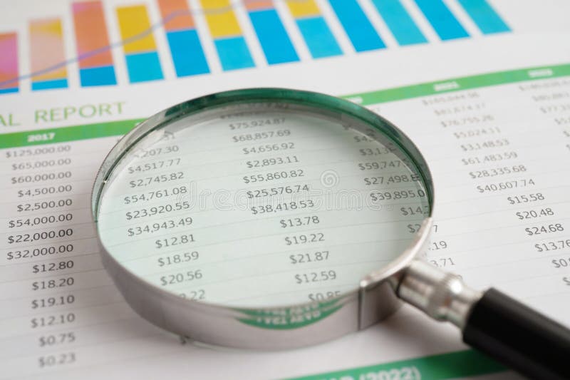 Magnifying Glass on Spreadsheet Chart Paper Stock Photo - Image of ...