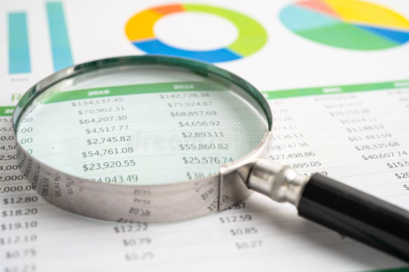 Magnifying Glass on Spreadsheet and Graph Paper. Financial Development ...