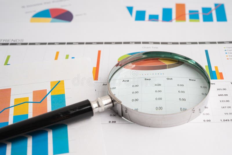 Magnifying Glass on Spreadsheet and Graph Paper. Financial Development ...