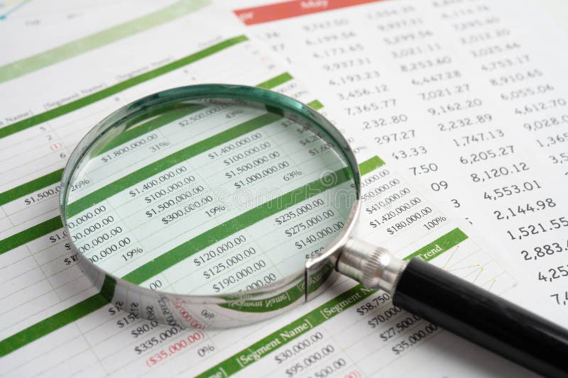 Magnifying Glass on Spreadsheet Paper Stock Image - Image of excel ...
