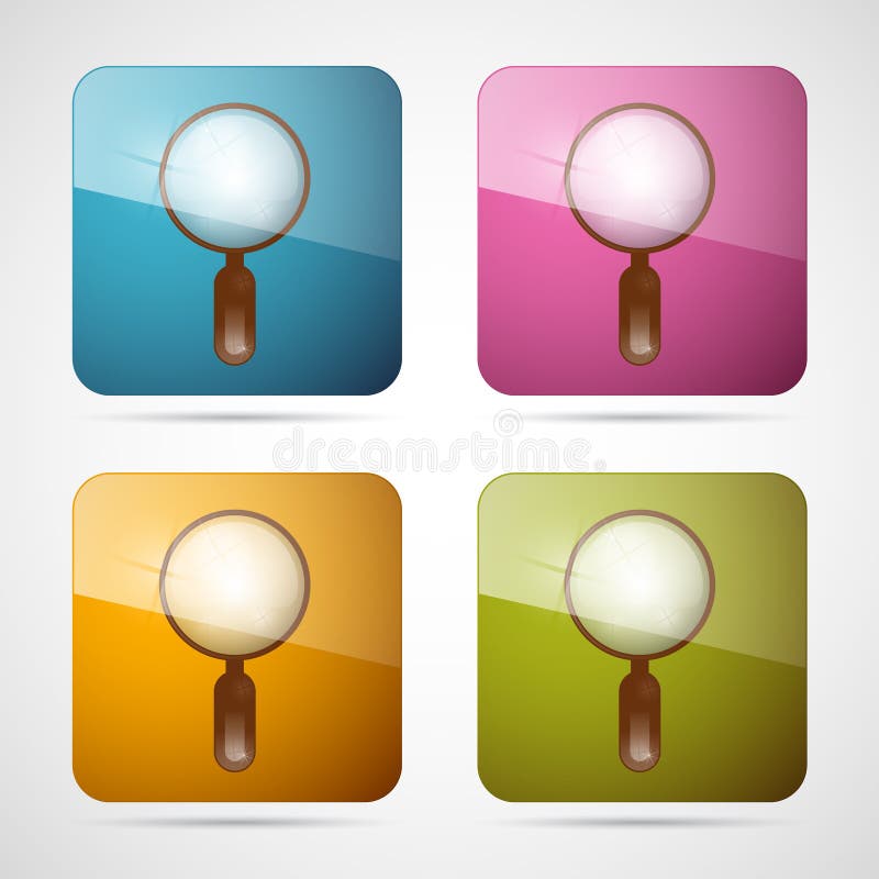 Magnifying Glass Square Icons Set Stock Vector - Illustration of ...