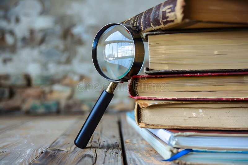 Magnifying Glass on Stack of Books for Education Concept Stock ...