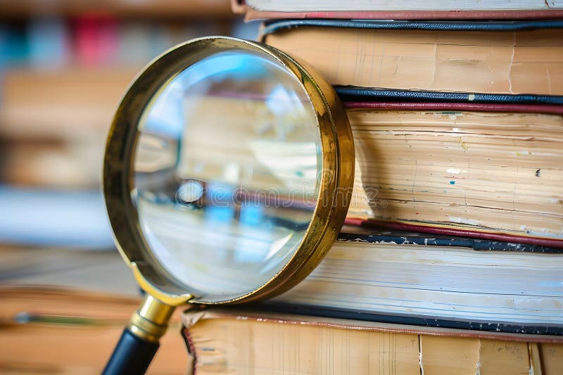 Magnifying Glass on Stack of Books for Learning and Education Stock ...