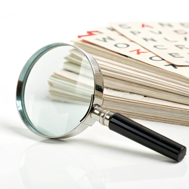 Magnifying Glass and Stack of Letters Isolated on White Background ...