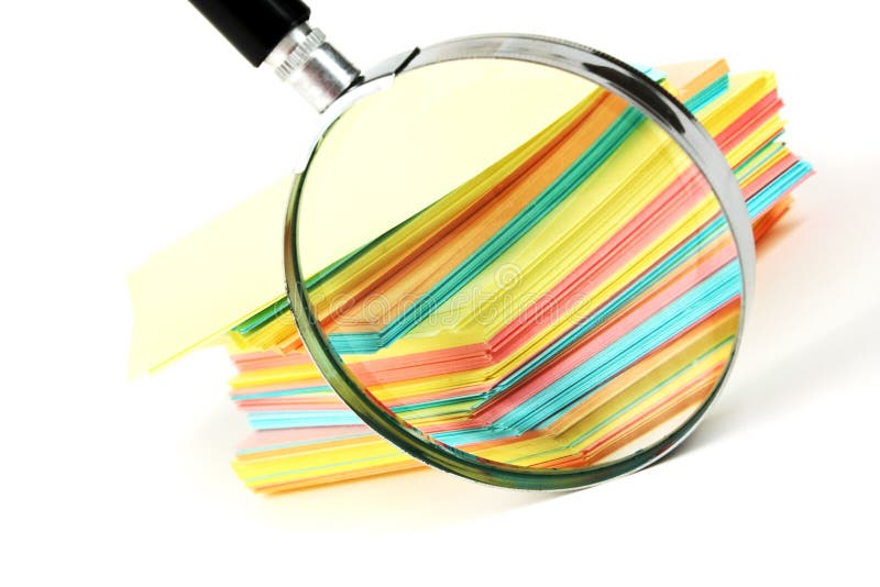 Magnifying Glass and a Stack of Paper Stock Image - Image of purple ...