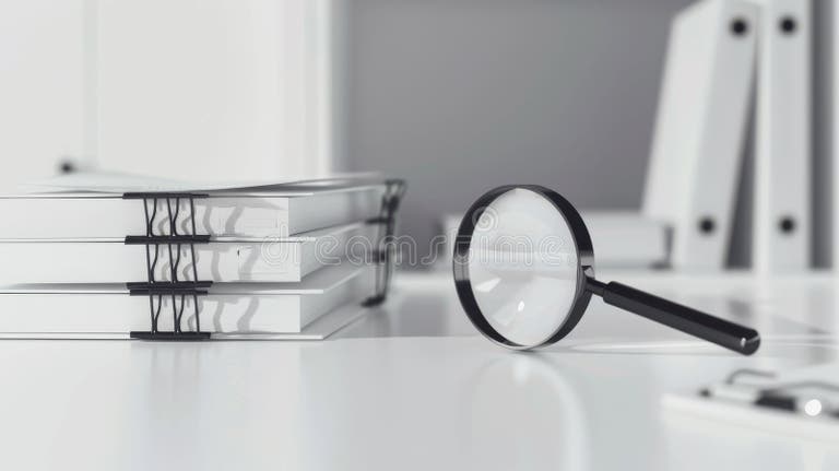 Magnifying Glass on Stacked Documents. AI Generated Stock Illustration ...