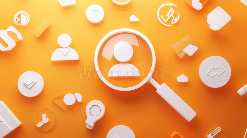 Magnifying Glass Surrounded by White Icons Representing Digital ...