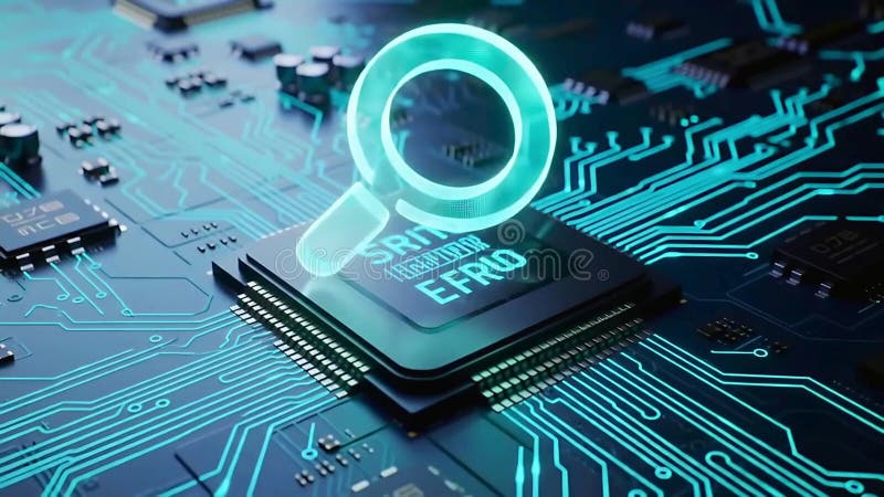 Magnifying Glass Symbol Emerging from Microprocessor on Electronic ...