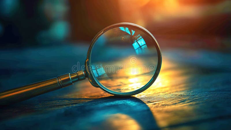 Magnifying Glass on a Table with Reflections Stock Illustration ...