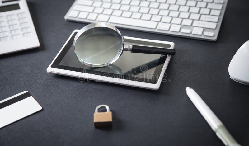 Magnifying Glass on the Tablet Computer Stock Image - Image of data ...