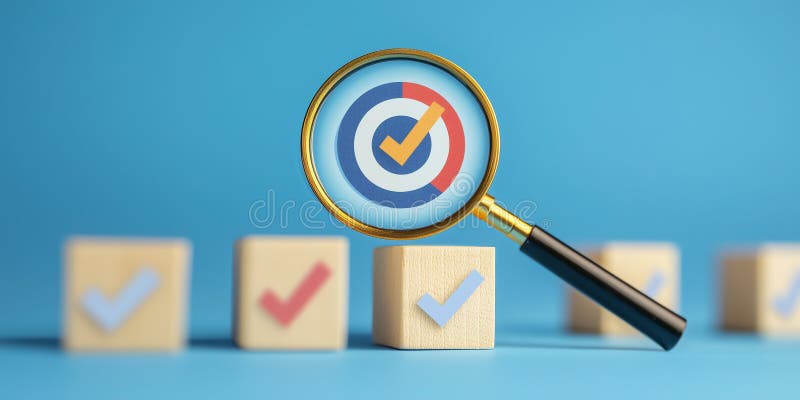 Magnifying Glass on Target Icon with Blocks Representing Focused ...