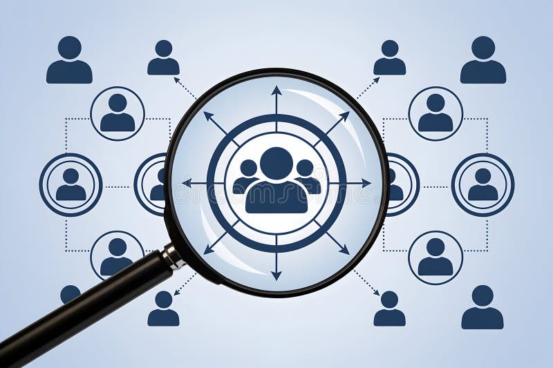 Magnifying Glass Targets People Icon, Emphasizing Group Focus and ...