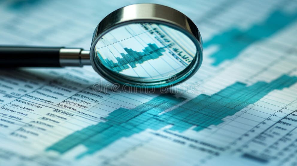 Magnifying Glass on Teal Financial Data Charts Stock Illustration ...
