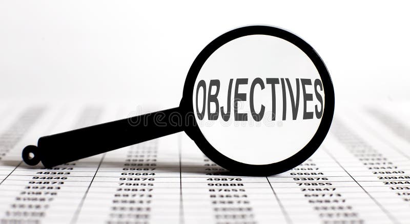 Magnifying Glass with Text Objectives on the Chart Stock Image - Image ...