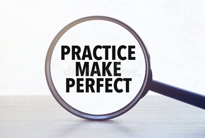 Magnifying Glass with Text Practice Make Perfect on Wooden Table Stock ...