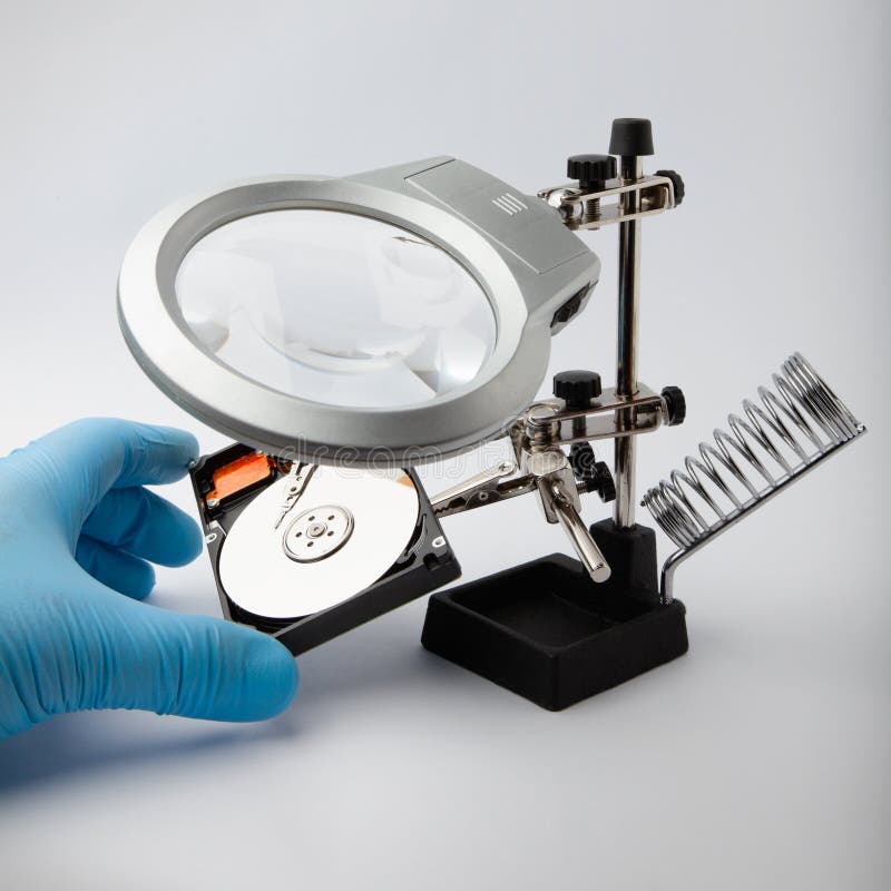 Magnifying Glass Tool and Hard Drive Stock Photo - Image of desktop ...