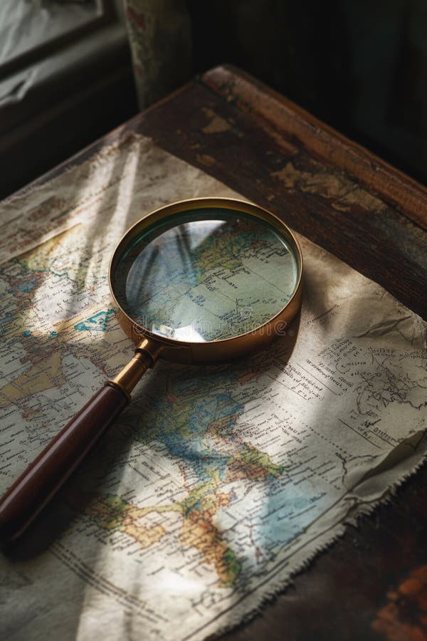 Magnifying Glass on Top of Map Stock Photo - Image of research ...
