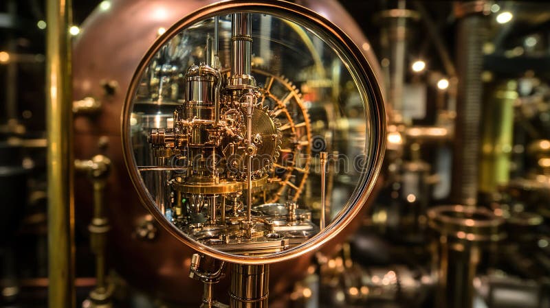 Magnifying Glass Views Intricate Clockwork Mechanism in Museum Stock ...